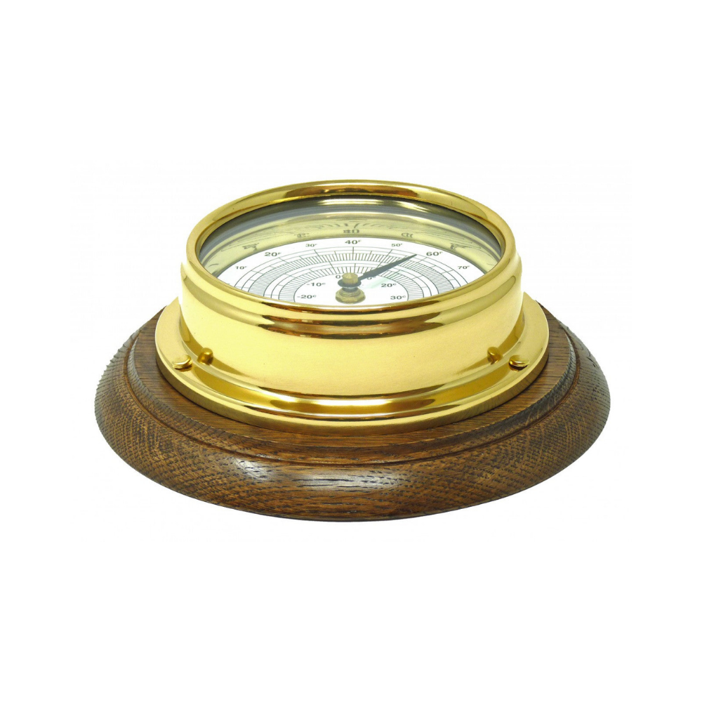 Mariner MKII Handmade Solid Brass Thermometer on an English Dark Oak W