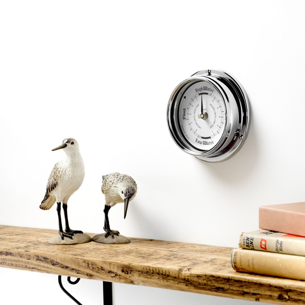 Handmade Brass Tide Clock In Chrome UK | Stunning White Dial | Tabic