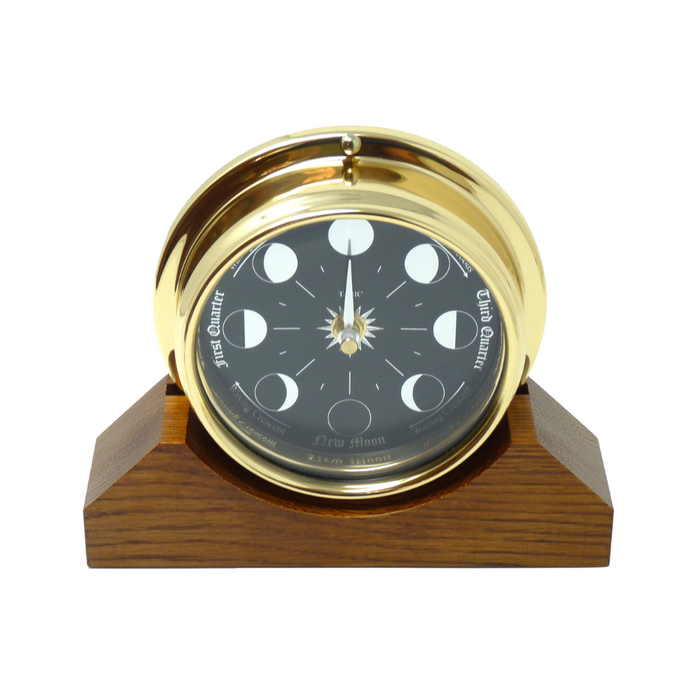 Prestige Brass Moon Phase Clock With a Jet Black Dial Mounted on a Sol