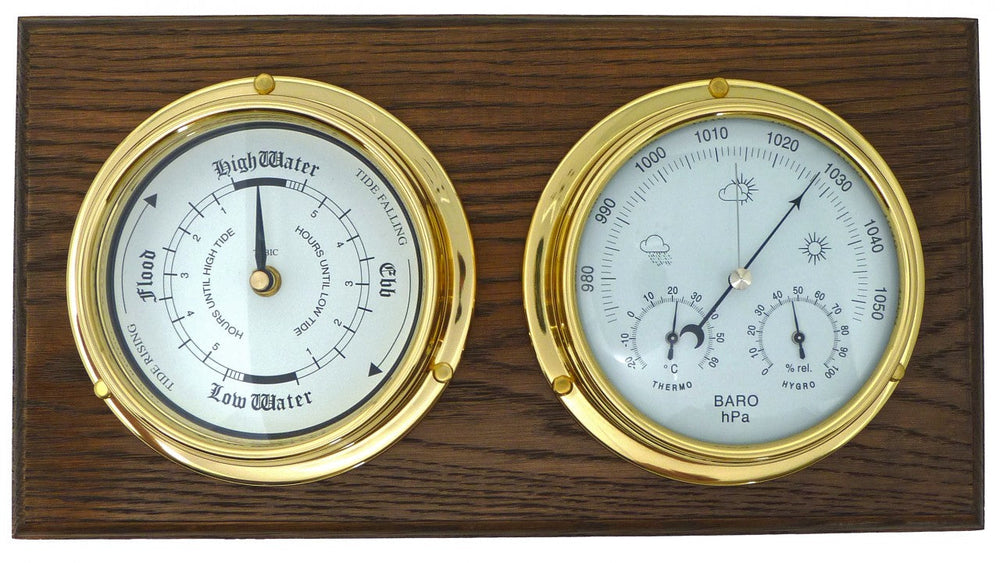 Handmade Solid Brass Tide Clock and Barometer with Built in Hygrometer