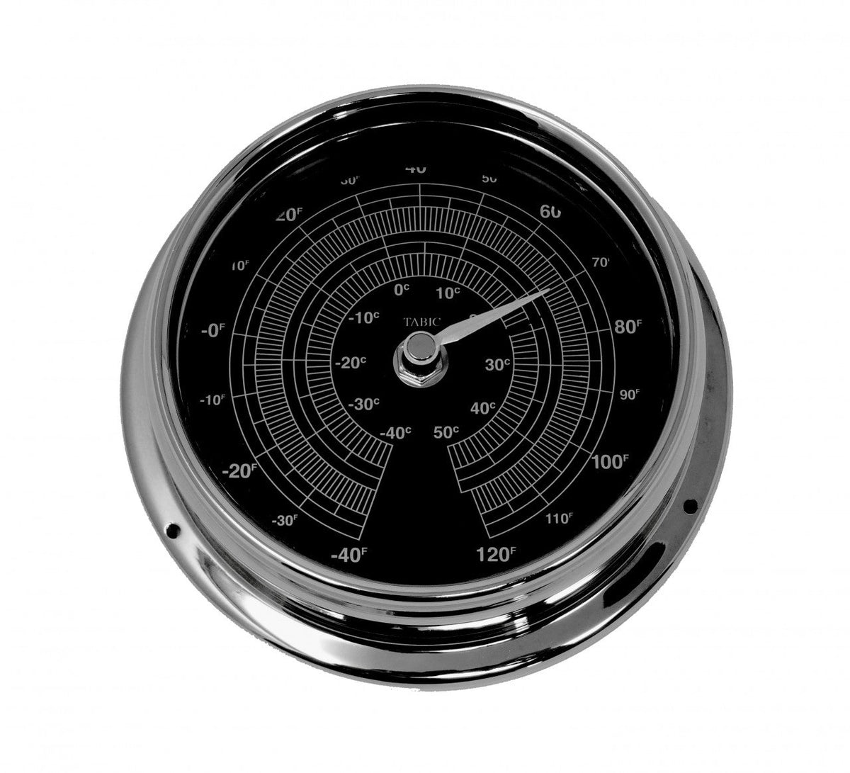 Handmade Prestige Thermometer in Chrome with a Jet Black Dial created